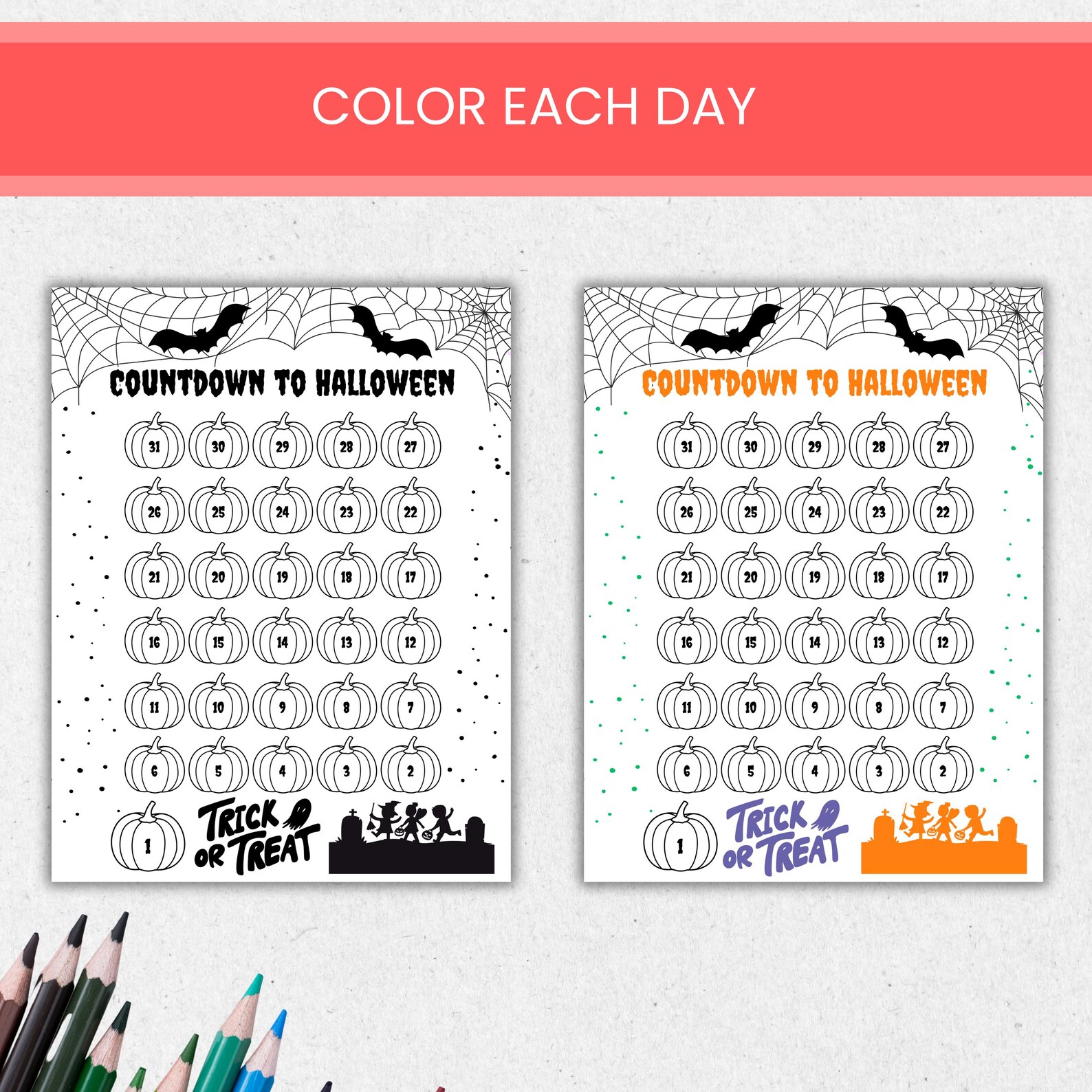 Halloween Countdown Coloring Printable Calendar, Halloween Advent ...