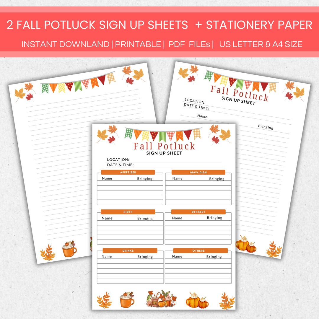 Fall Potluck Sign up Sheet Printable, Holidays Events Lunch Dinner ...