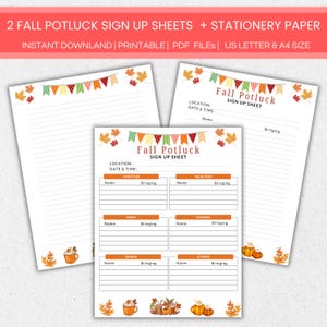 Fall Potluck Sign up Sheet Printable, Holidays Events Lunch Dinner ...