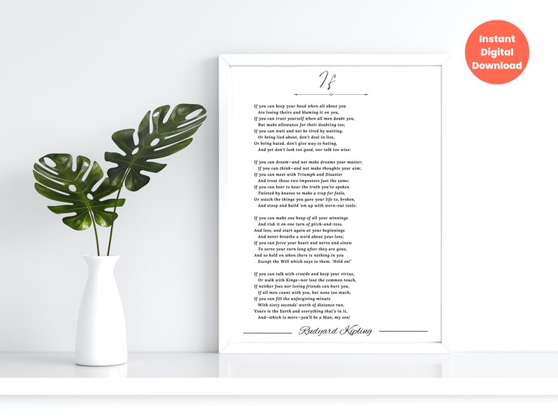 If by Rudyard Kipling Printable Quote Motivational Wall Art ...