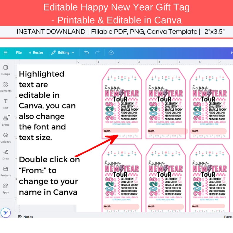 Happy New Year 2025 Favor Tags Printable, Pink Groovy Inspiration Gift ...