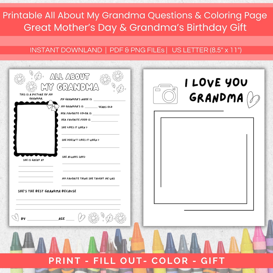 All About My Grandma Questionnaire Coloring Page, Printable Mother's ...
