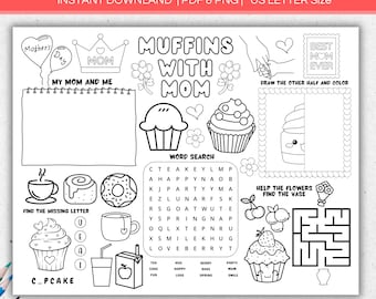 Muffins With Mom Coloring Page Placemat, Activity Sheet, DIGITAL ...