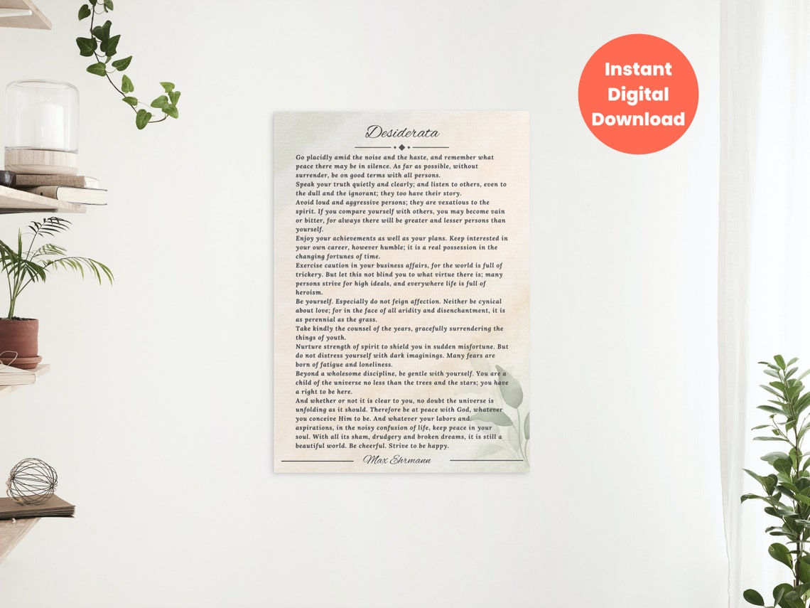 Desiderata by Max Ehrmann Inspirational Poem Printable Wall - Etsy