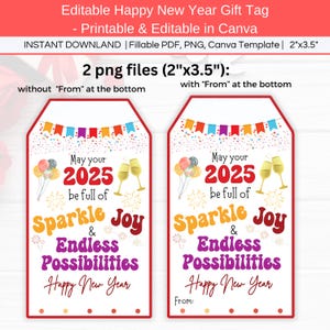 Happy New Year 2025 Gift Tags Printable, Sparkle Joy Gift Tag Editable ...