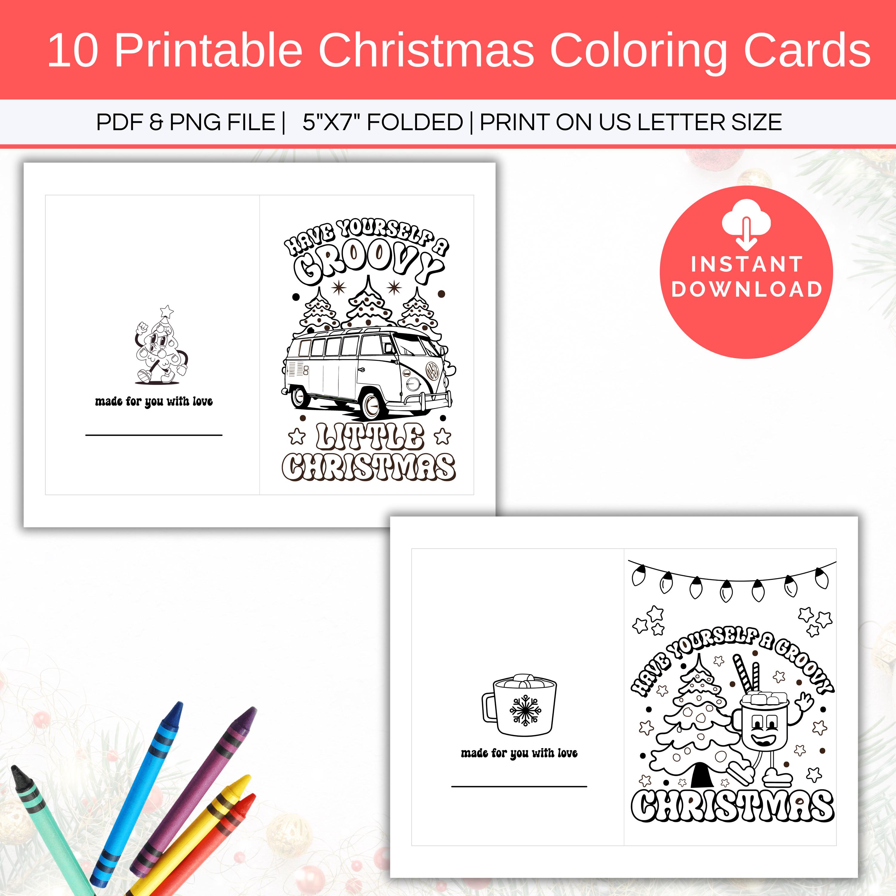 Christmas Coloring Cards for Kids Printable, 10 Christmas Homemade ...