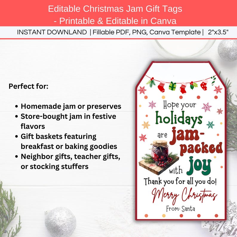 Homemade Jam Gift Basket Tag Printable, Editable Christmas Thank You ...