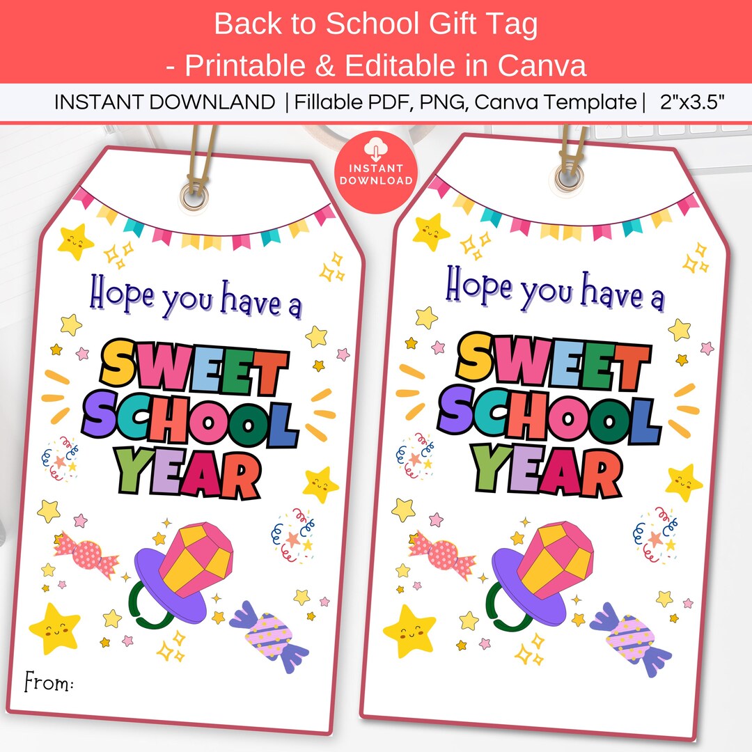Sweet School Year Gift Tag Printable, Back to School Candy Ring Pop Tag ...