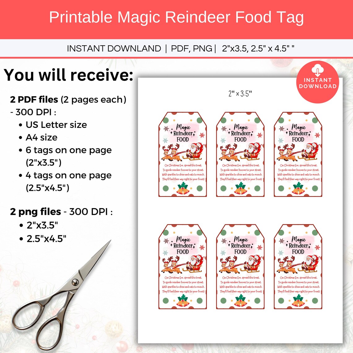 Magical Reindeer Food Tags Printable, Reindeer Food Card, Magic ...