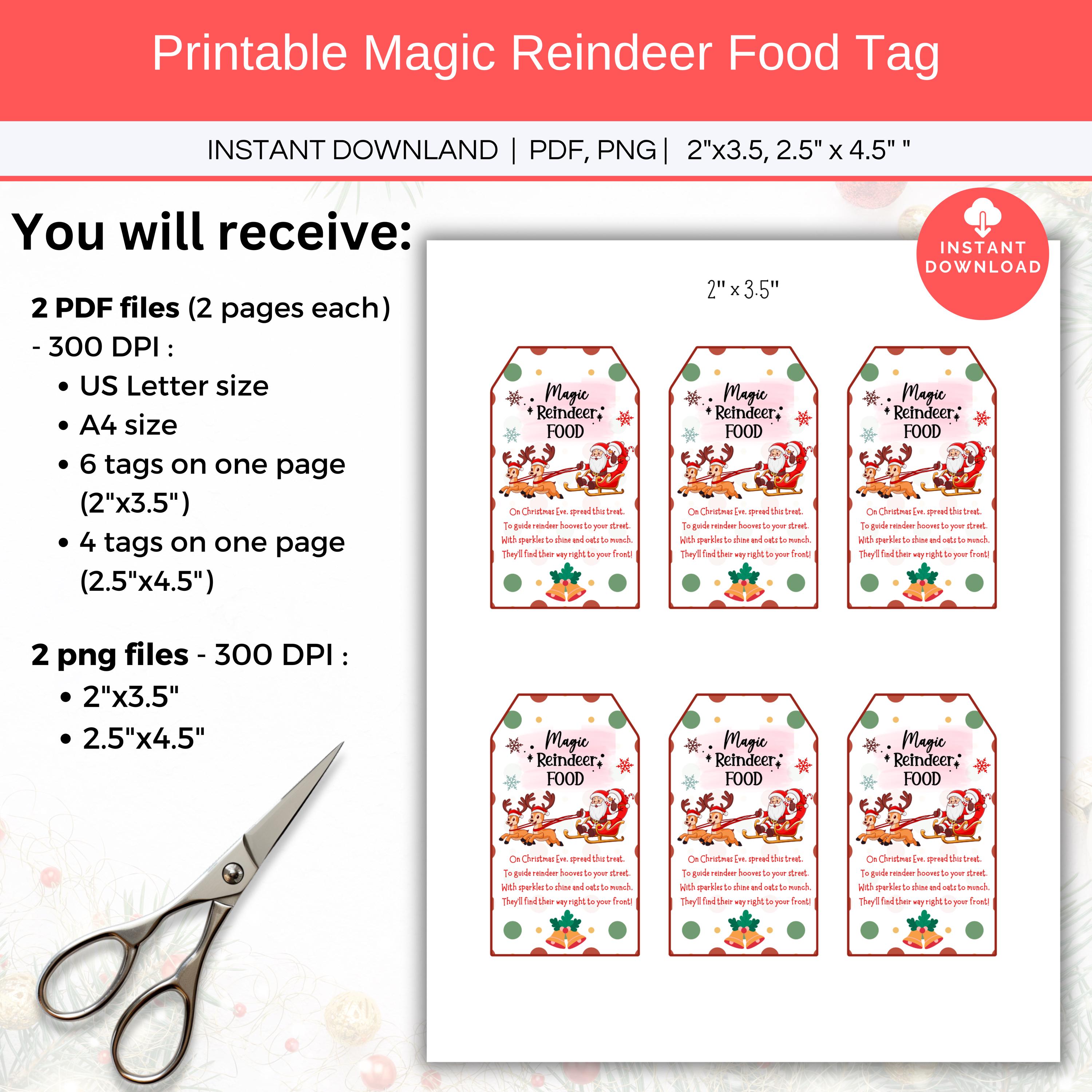 Magical Reindeer Food Tags Printable, Reindeer Food Card, Magic ...