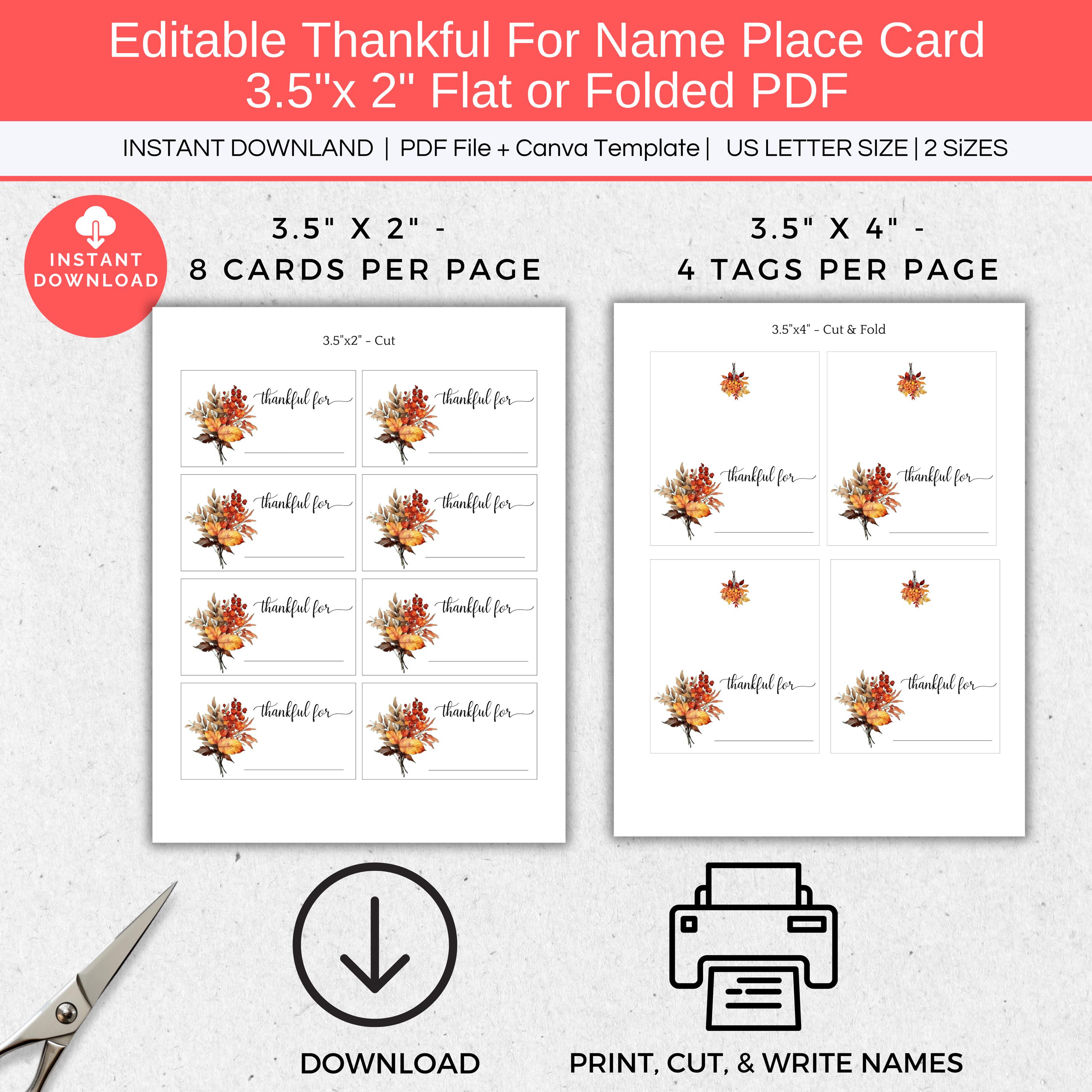 Thanksgiving Place Card Canva Template, Editable Thank You Place Card ...