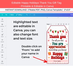 Thank You for All You Do Gift Tag, Editable Christmas Tag, Teacher ...