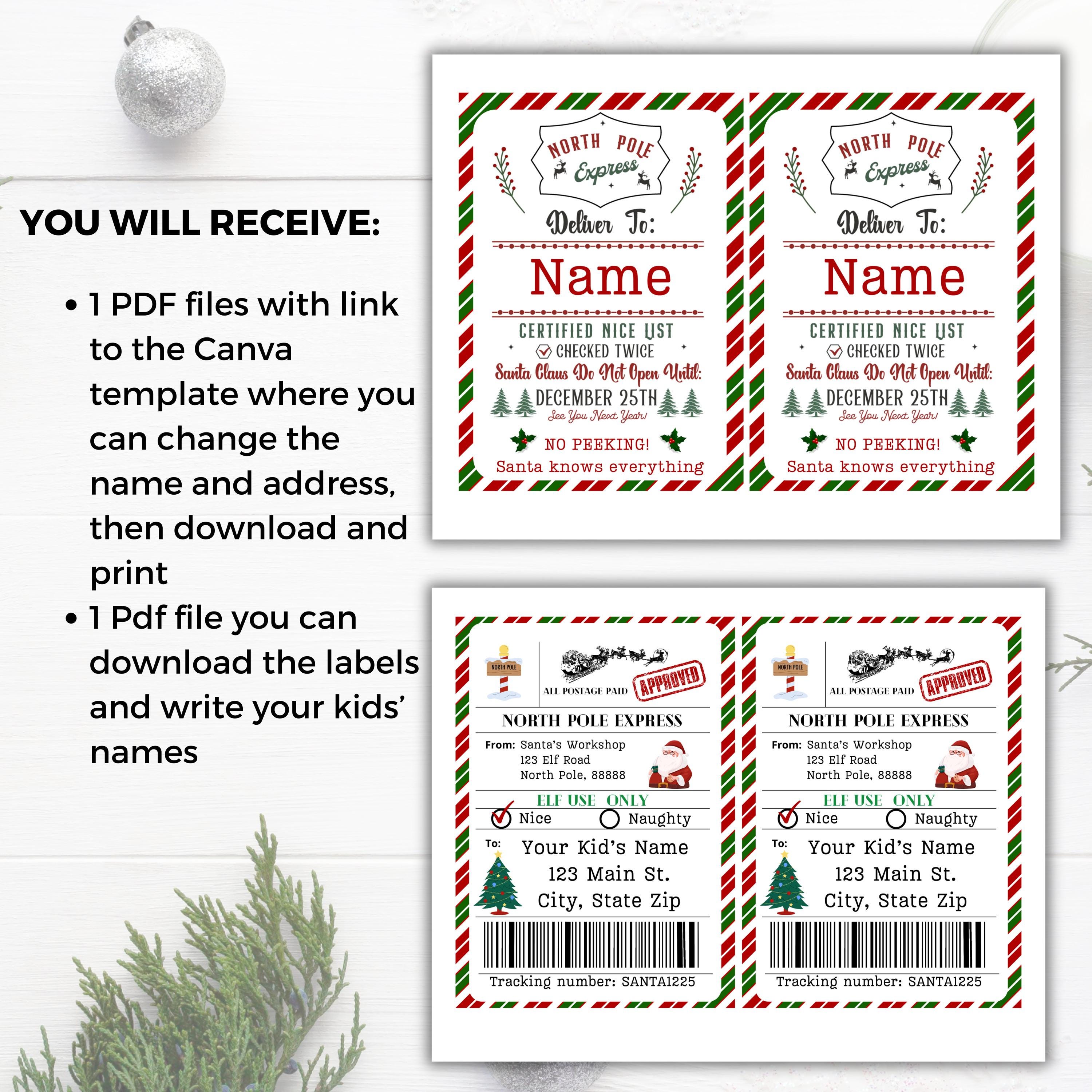 Package From Santa Shipping Label, Christmas Eve Box, Editable North ...