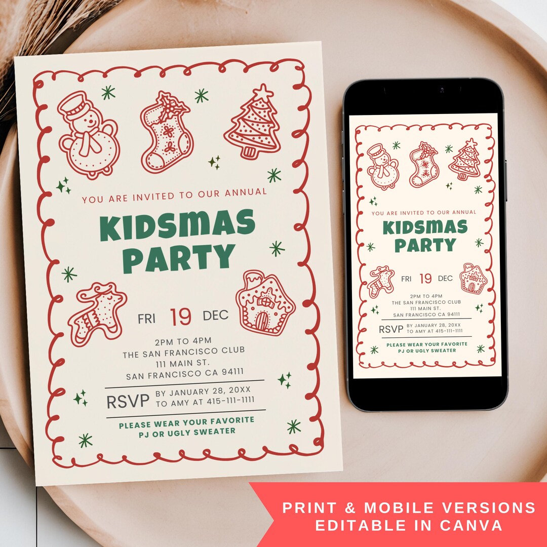 Kidsmas Party Invite, Editable Kids Christmas Invitation Template ...