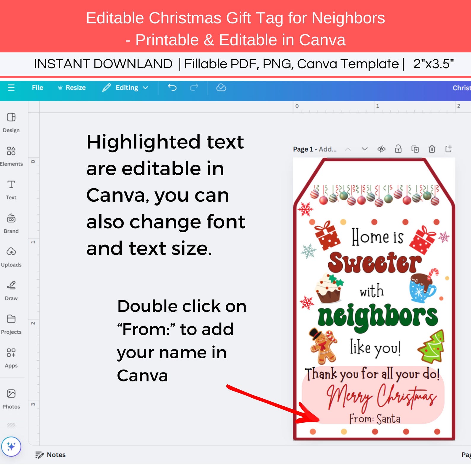 Neighbor Christmas Treat Printable Tags, Secret Santa Neighbor Gift ...