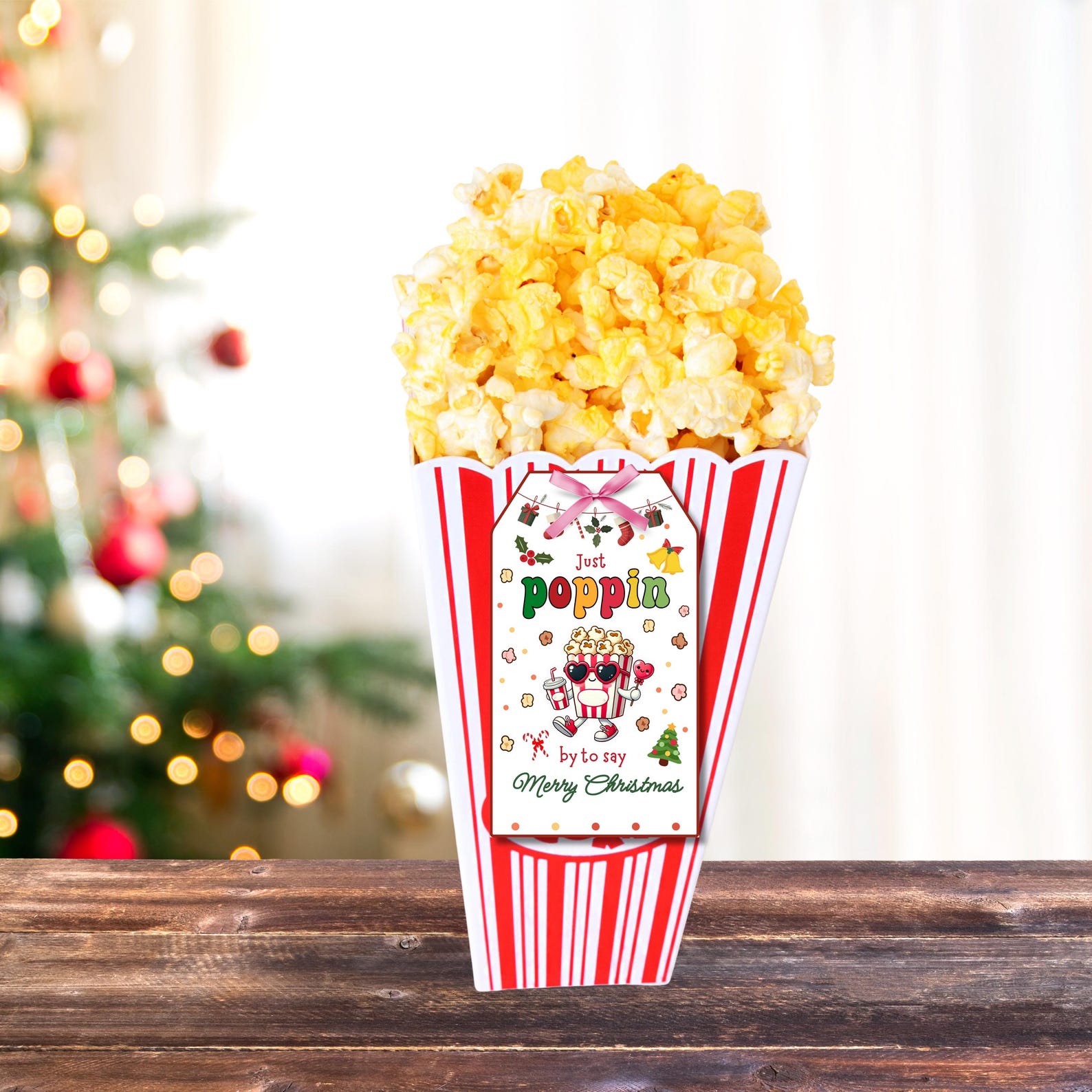 Just Poppin by to Say Merry Christmas Gift Tag, Editable Printable ...