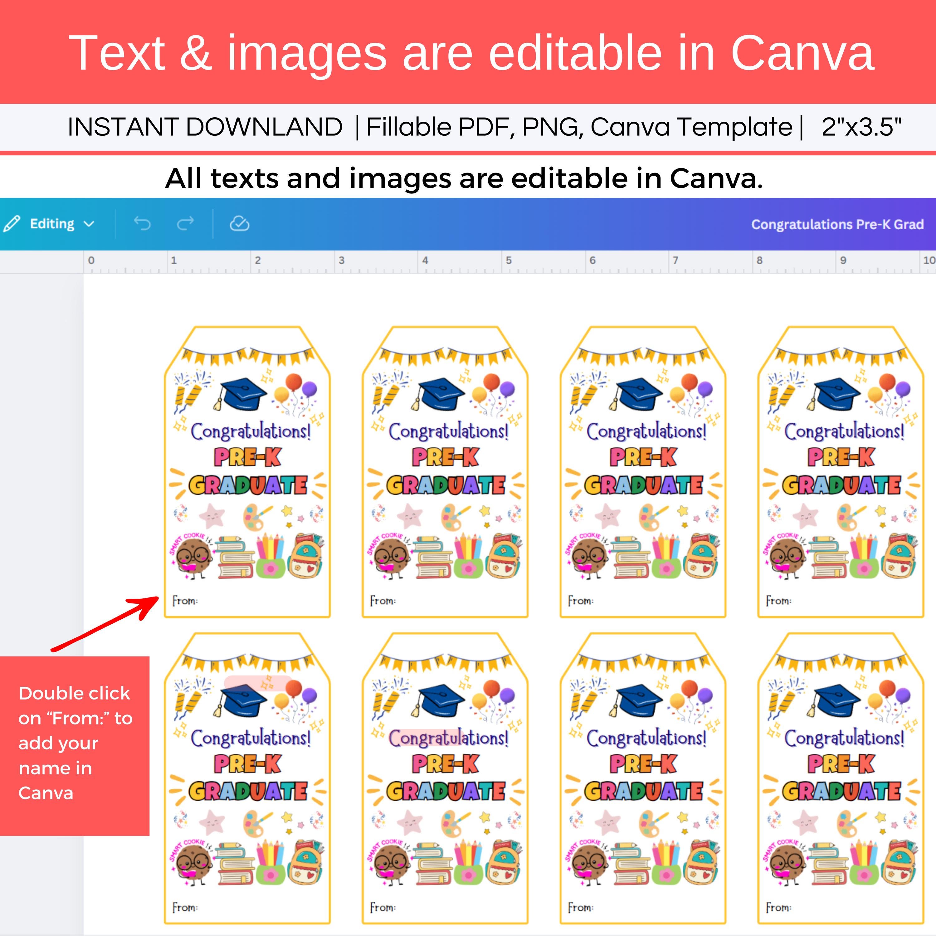 End of Year Gift Tags for Pre-k Graduation Printable, Editable ...