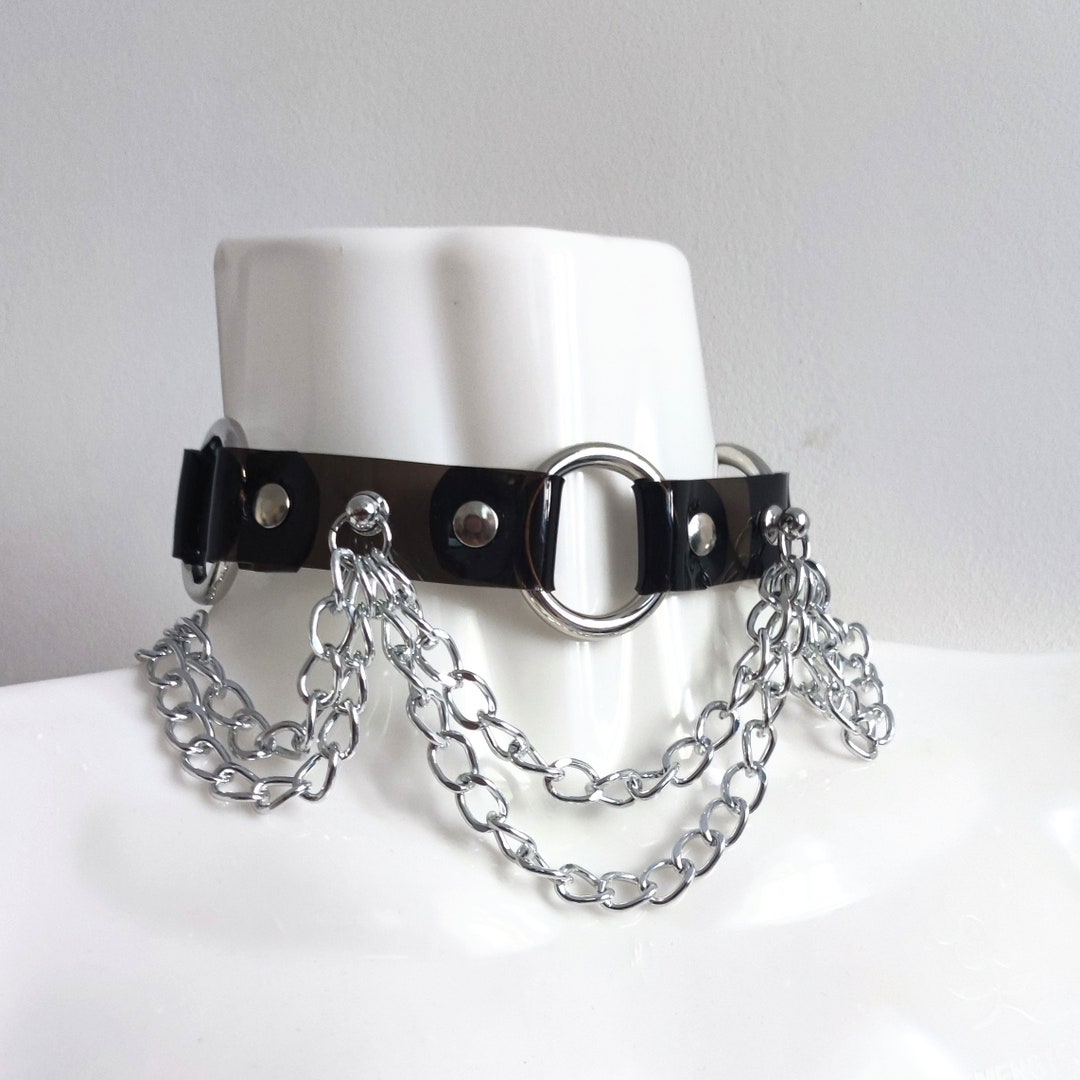 Triple O-ring Black PVC Choker With Chains - Etsy