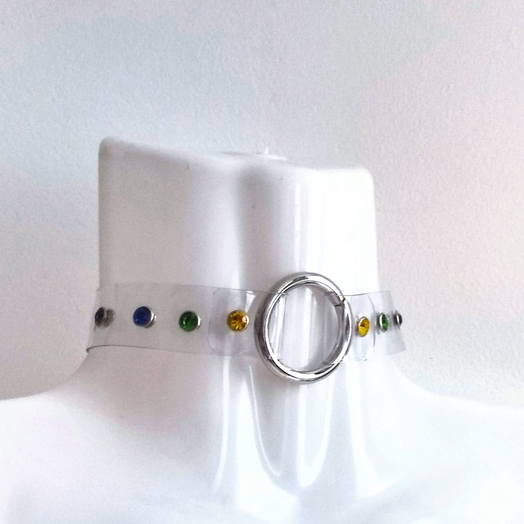 Rainbow Glittery O-ring Transparent clear PVC Choker With a Buckle - Etsy