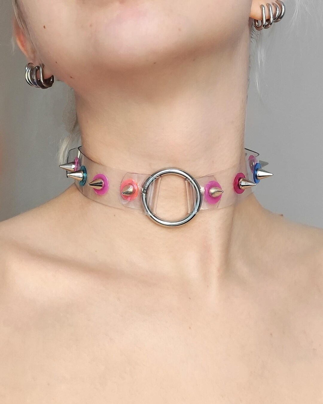 Clear PVC Choker With Spikes and Colourful Dots Collar - Etsy