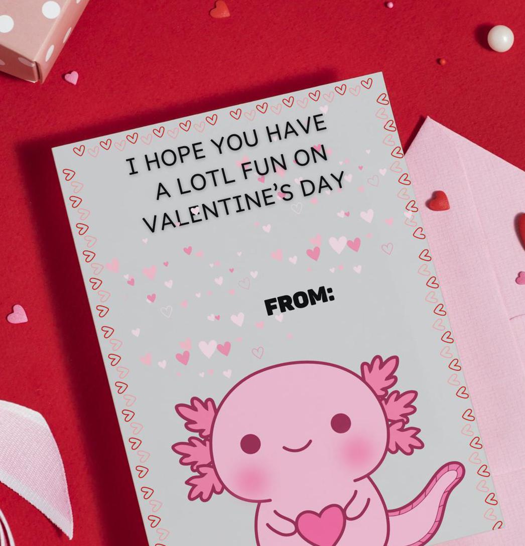 Cute Axolotl Valentine Cards for Classroom Girl Scout Exchange ...