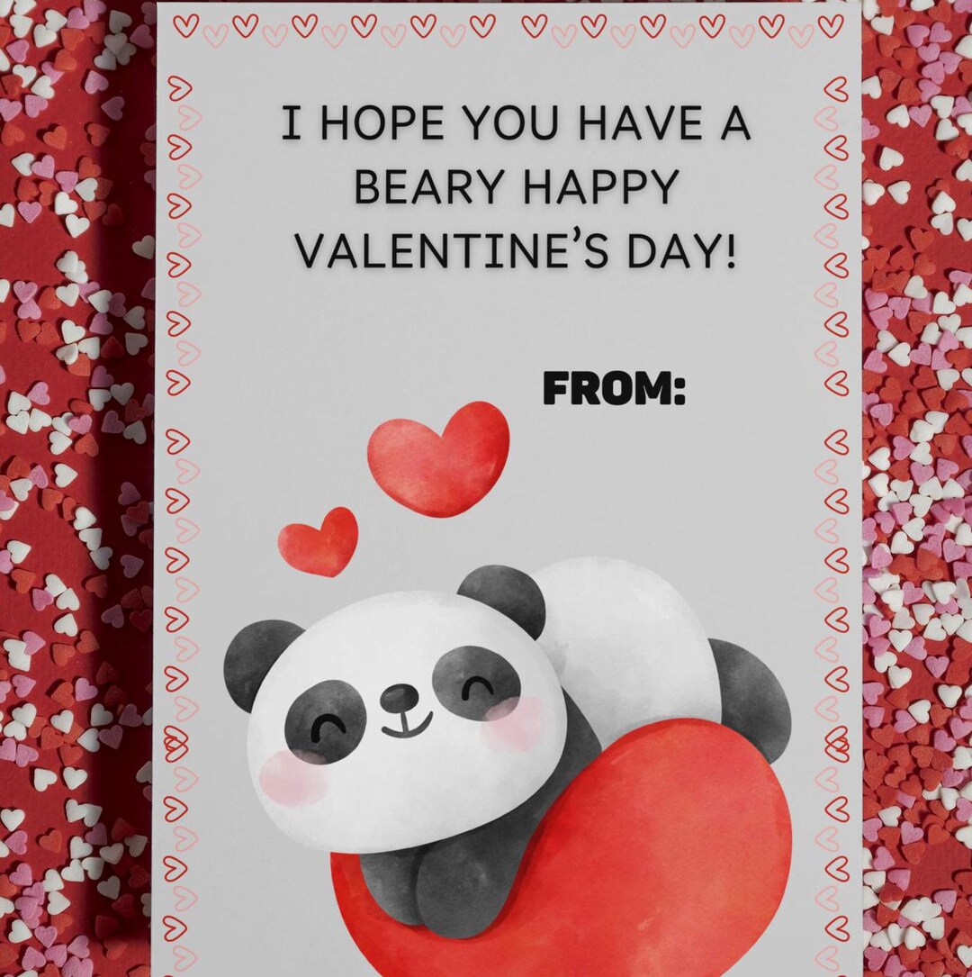 Cute Printable Panda Card for Classroom Girl Scout Valentine's Day ...