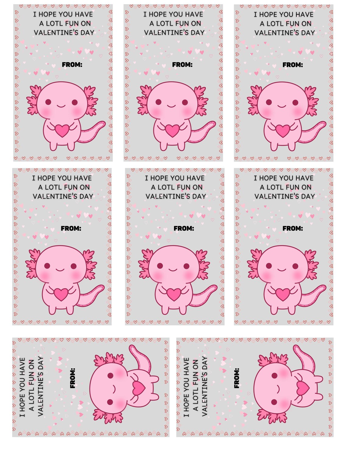 Cute Axolotl Valentine Cards for Classroom Girl Scout Exchange ...