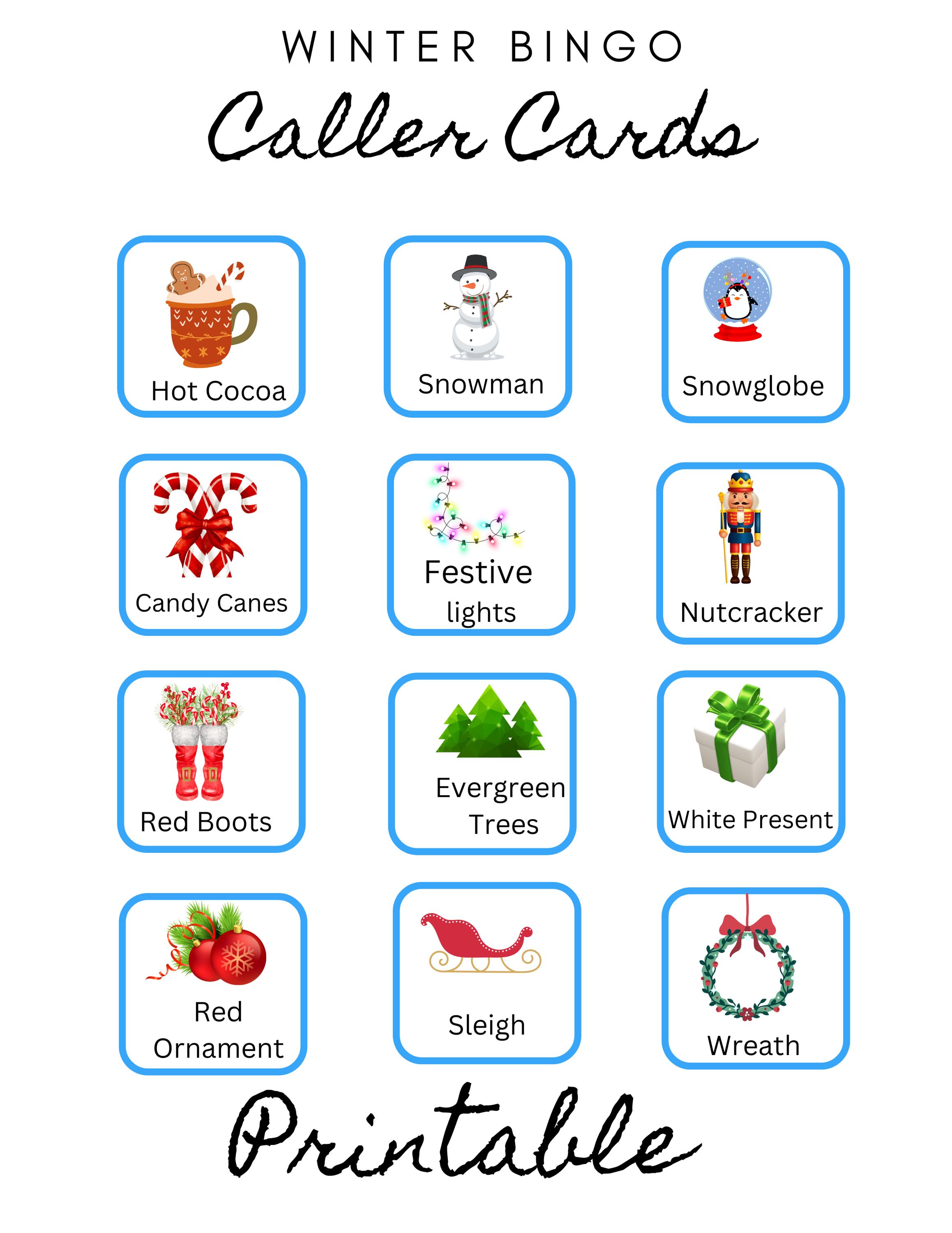 Festive Holiday Winter Picture Bingo Printable Game All Ages - Etsy