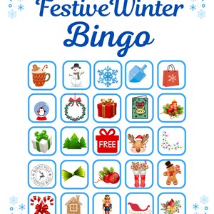 Festive Holiday Winter Picture Bingo Printable Game All Ages - Etsy