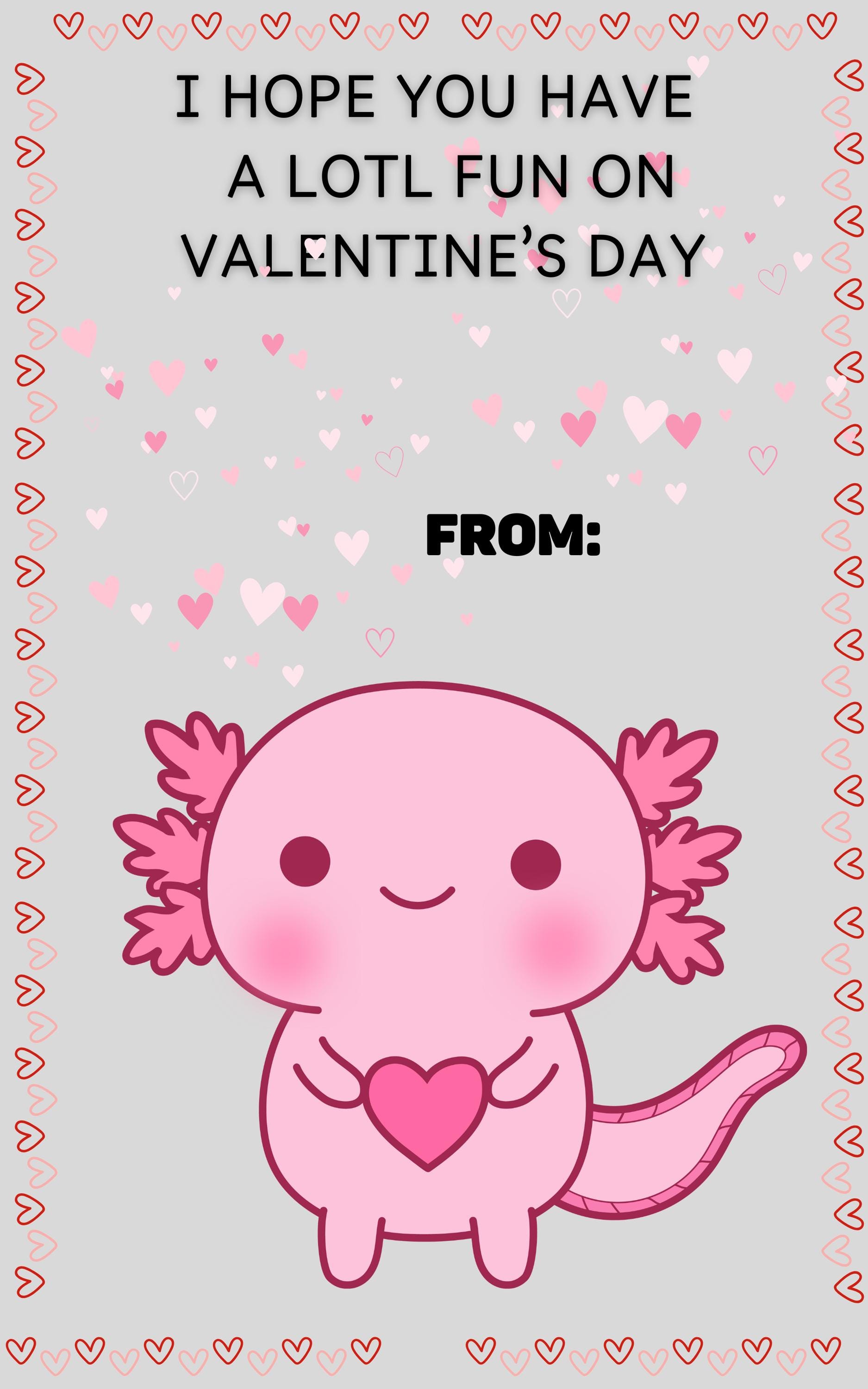 Cute Axolotl Valentine Cards for Classroom Girl Scout Exchange ...