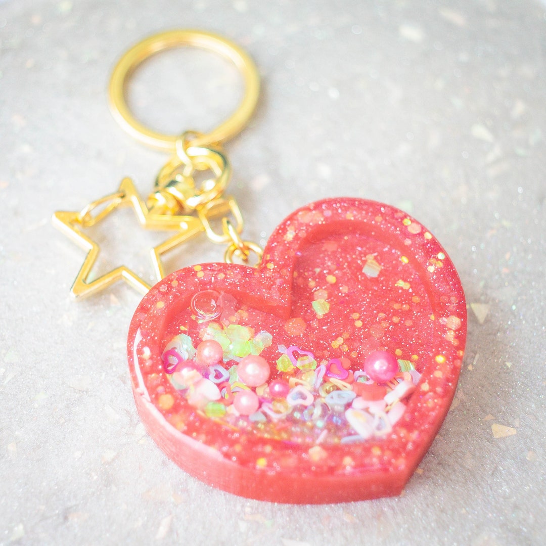 Shaker Keychain Made of Epoxy Resin, Heart, Valentine's Day - Etsy UK