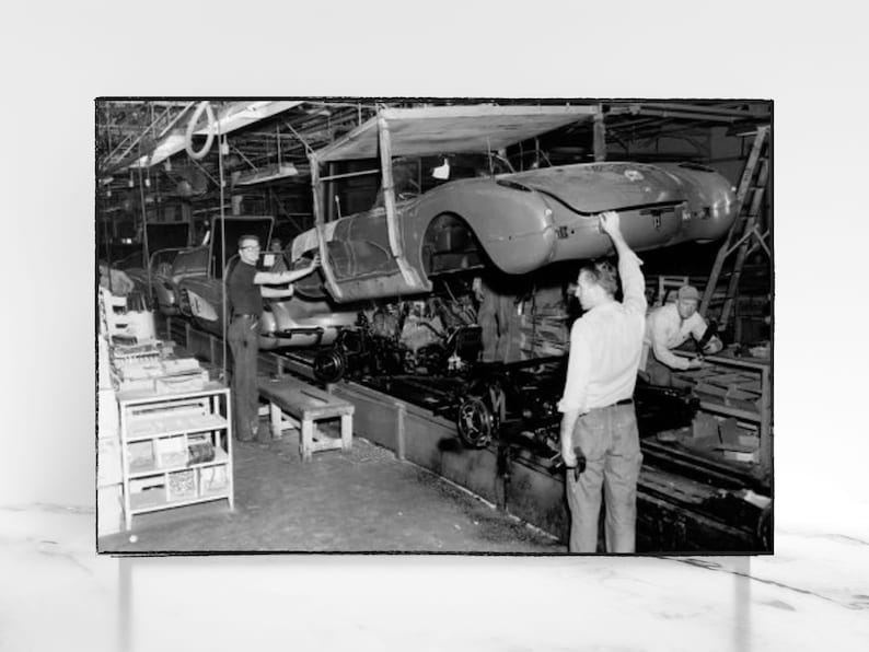 1959 Corvette Body Being Mounted to the Frame. Amazing Rare Photograph ...