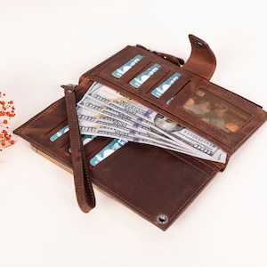 Personalizable Leather Cell Phone Wallet With Strap, Card Holder Wallet ...