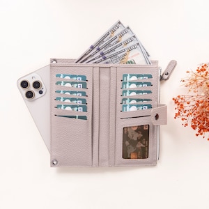 Personalizable Leather Cell Phone Wallet With Strap, Card Holder Wallet ...