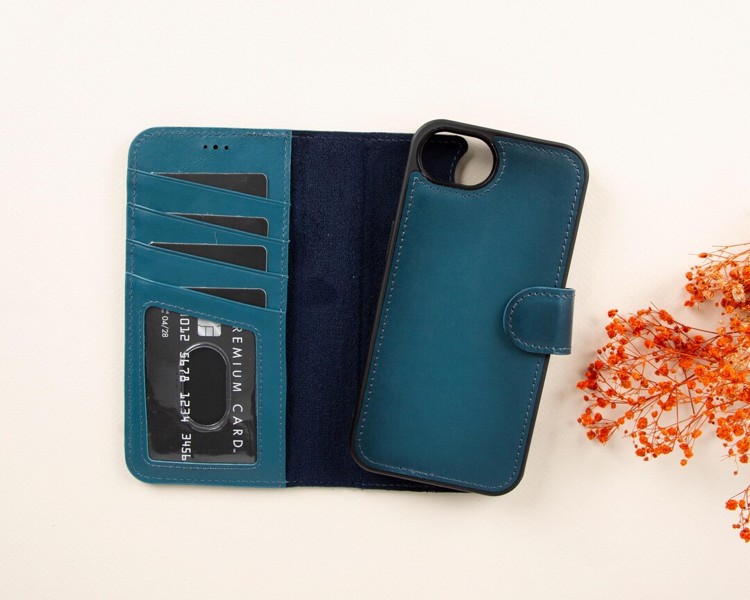 Leather iPhone 16e Magnetic Detachable Phone Case With Card Slots ...