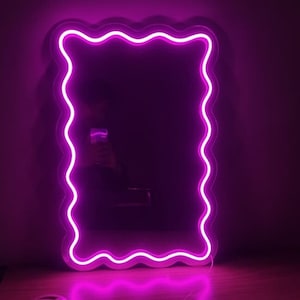 Wavy Neon Mirror, Wall Mirror, Wall Decor, Makeup Mirror, Cusotm Neon ...