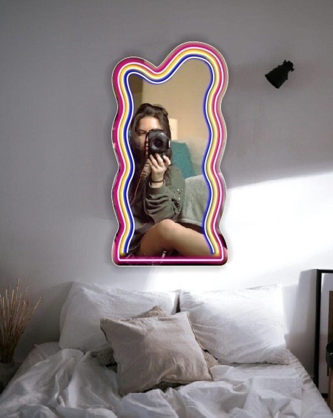 Wavy Neon Mirror, Wall Mirror, Wall Decor, Makeup Mirror, Cusotm Neon ...