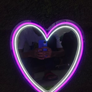 Heart Shape LED Neon Mirror for Room Decoration, Makeup Mirror Neon ...