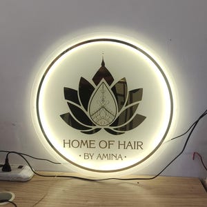 3D Acrylic Salon Sign, Round Business Logo Sign, Custom Backlit Sign ...
