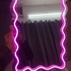Wavy Neon Mirror, Wall Mirror, Wall Decor, Makeup Mirror, Cusotm Neon ...