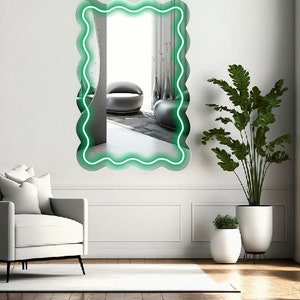 Wavy Neon Mirror, Wall Mirror, Wall Decor, Makeup Mirror, Cusotm Neon ...