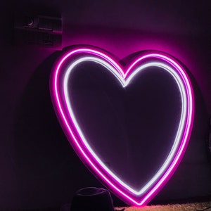 Heart Shape LED Neon Mirror for Room Decoration, Makeup Mirror Neon ...