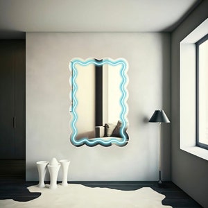 Wavy Neon Mirror, Wall Mirror, Wall Decor, Makeup Mirror, Cusotm Neon ...