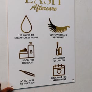 Lash Aftercare Advice Sign Acrylic Sign Salon Sign Aesthetics Aftercare ...