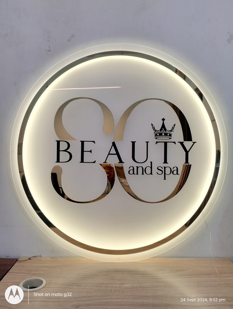 3D Acrylic Salon Sign, Round Business Logo Sign, Custom Backlit Sign ...