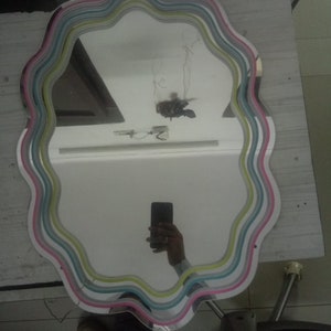 Big Pastel Wavy Mirror, LED Neon Mirror for Room Decoration, Makeup ...