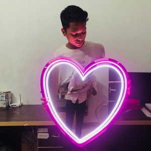Heart Shape LED Neon Mirror for Room Decoration, Makeup Mirror Neon ...