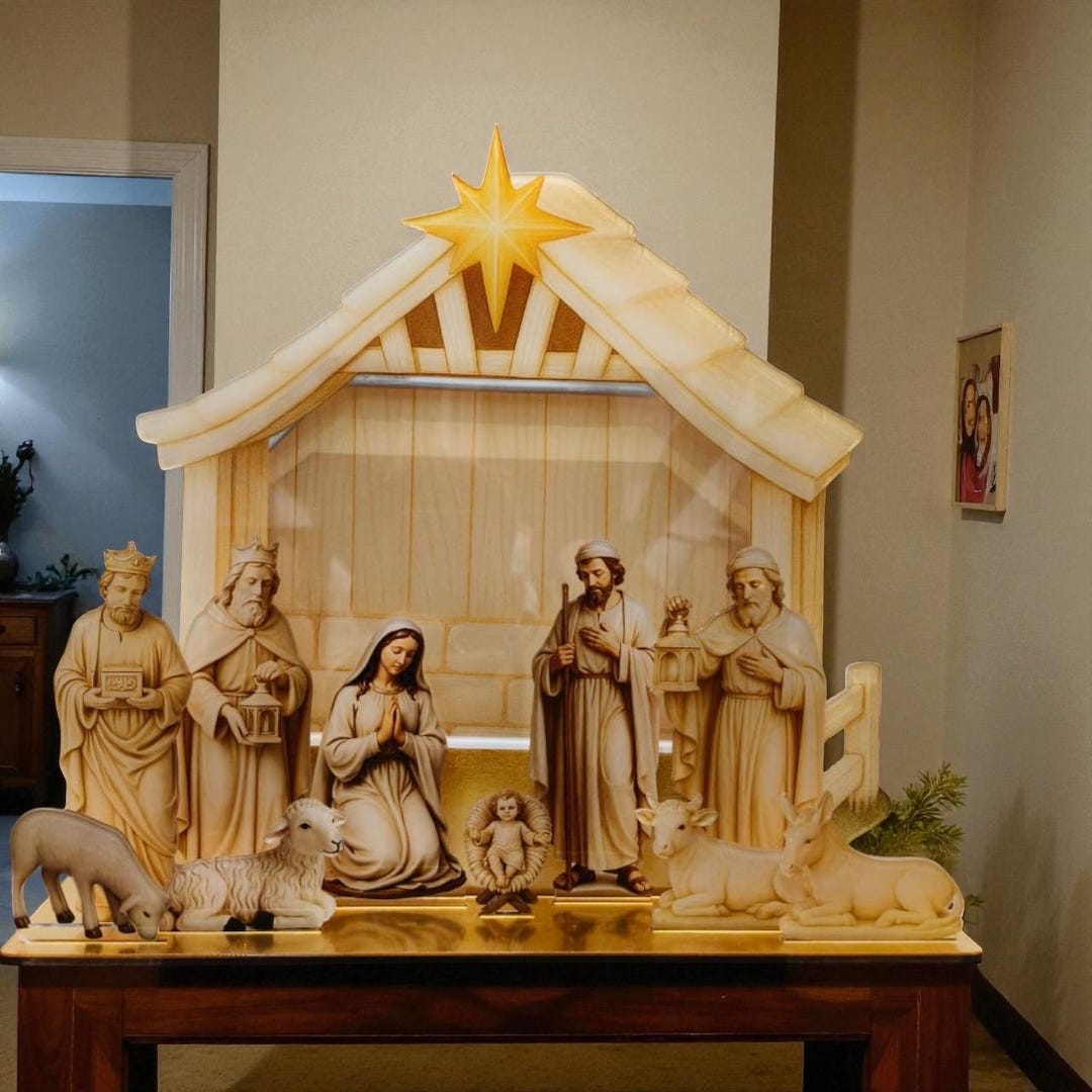 White and Gold Nativity Scene Holiday Figurine Religious Christmas ...