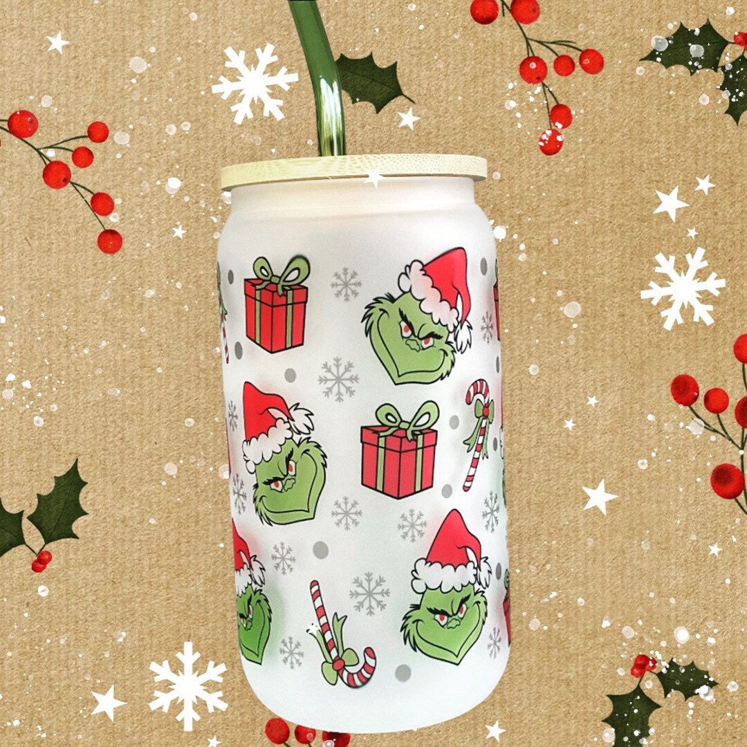 Glass Coffee Tumbler Grinch Christmas Tumblerholiday Grinch Cups Grinch ...