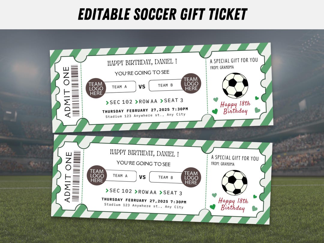 Editable Soccer Ticket Template, Soccer Surprise Gift Game Ticket ...